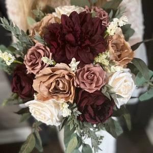 Burgundy and Dusty Rose Wedding Bouquet, Silk Cabernet Flowers - Etsy