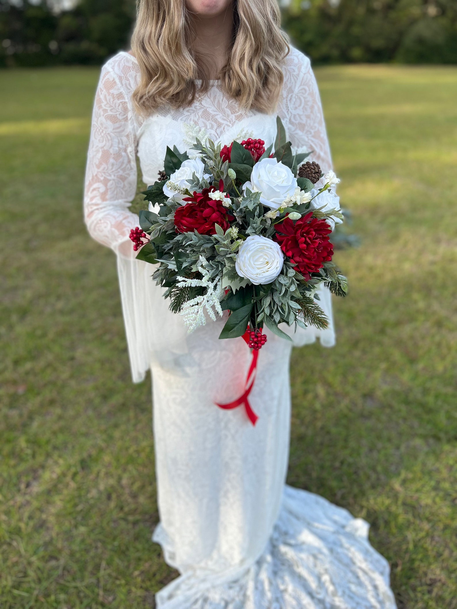 Christmas Wedding Bouquet, Red and White Silk Flowers - Etsy