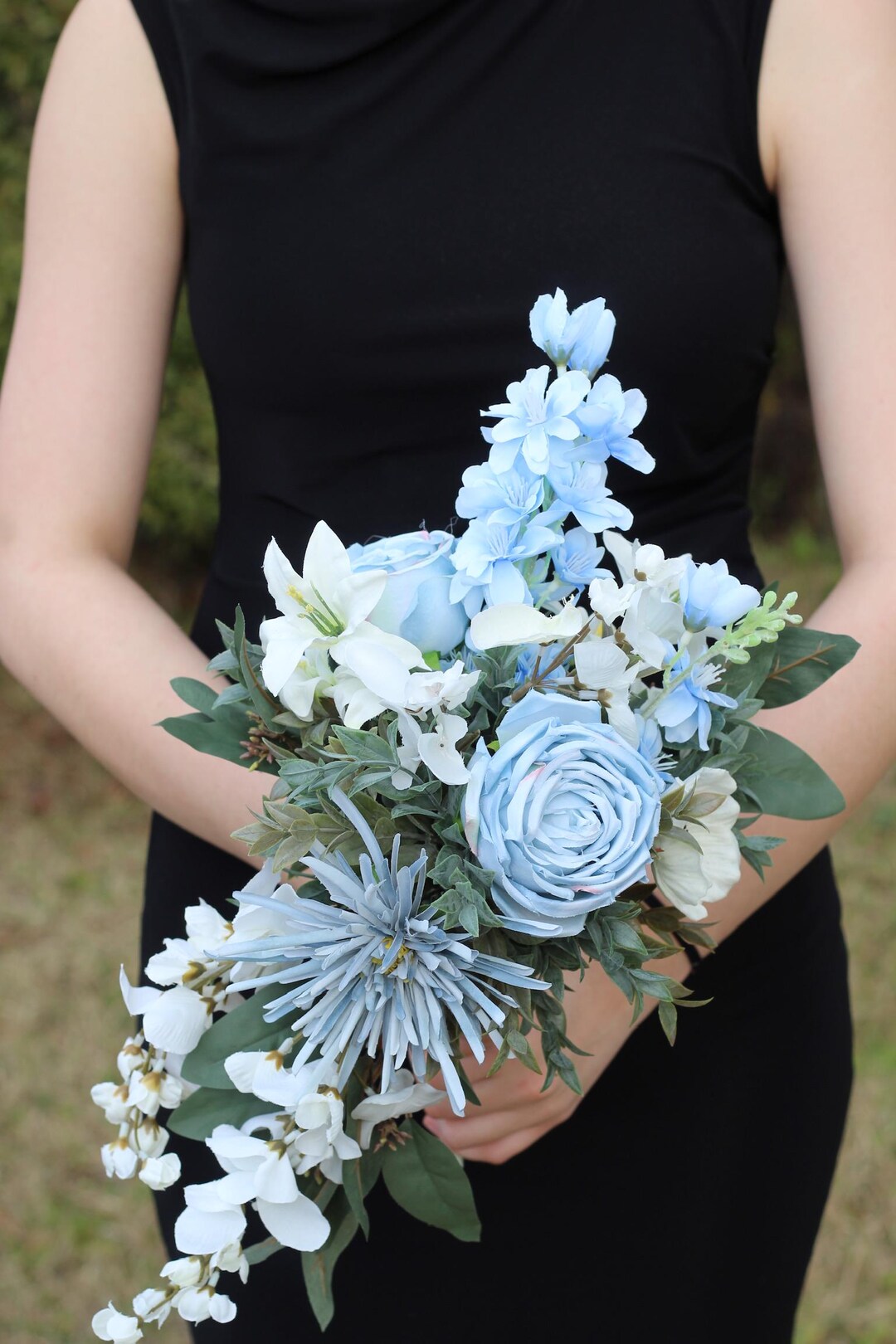 SET OF Bouquet and Boutonnière, Baby Blue Colored Prom Flowers, Sky ...