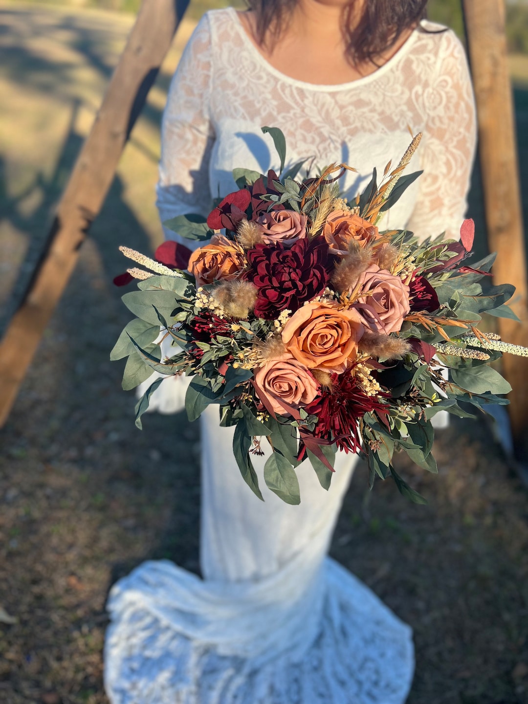 Terracotta and Burgundy With Dusty Rose Fall Wedding Bouquet, Burnt ...