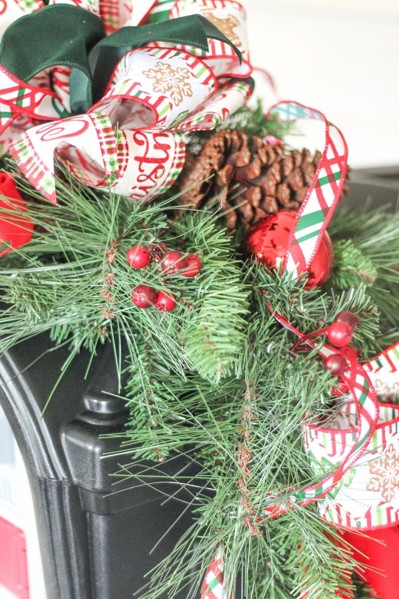 Christmas Mailbox Swag, Holiday Mailbox Topper With Pine, Berries ...