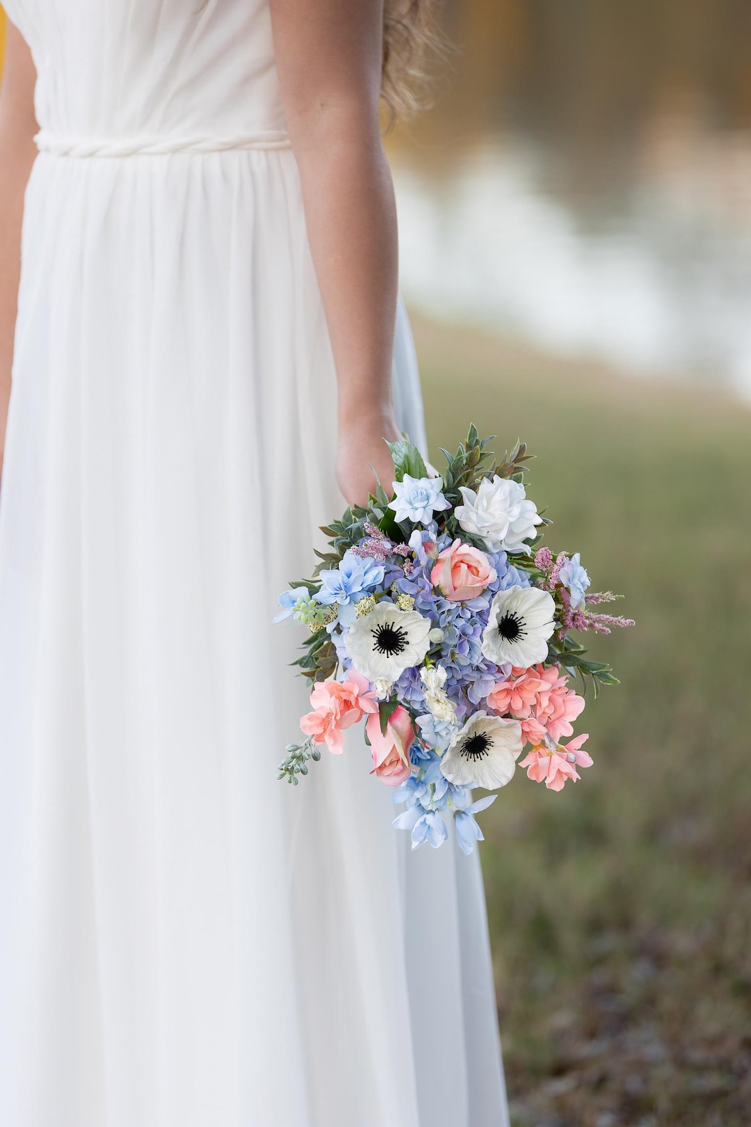 Pastel Silk Flower Bouquet, Light Blue and Pink, 10 Inch - Etsy