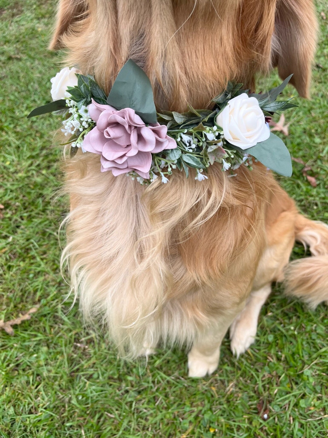 Wedding Dog Collar, Floral Ring Dog Collar, Dusty Rose and Cream Dog ...