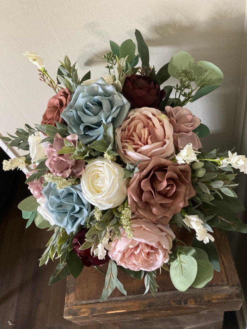 Dusty Rose Dusty Blue and Burgundy Flowers Mauve Wedding - Etsy