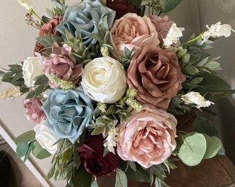 Boho Dusty Rose Flowers Rustic Bouquet Mauve Wedding Bouquet | Etsy