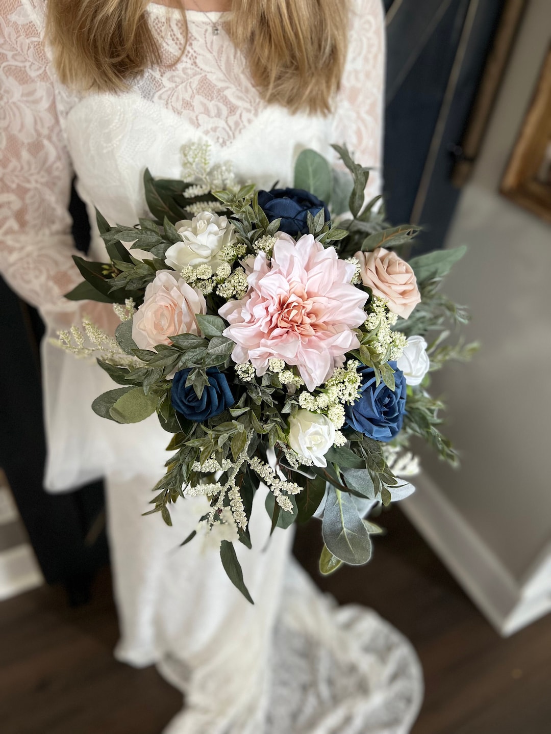 Blush and Navy Wedding Bouquets, Spring Wedding Florals - Etsy