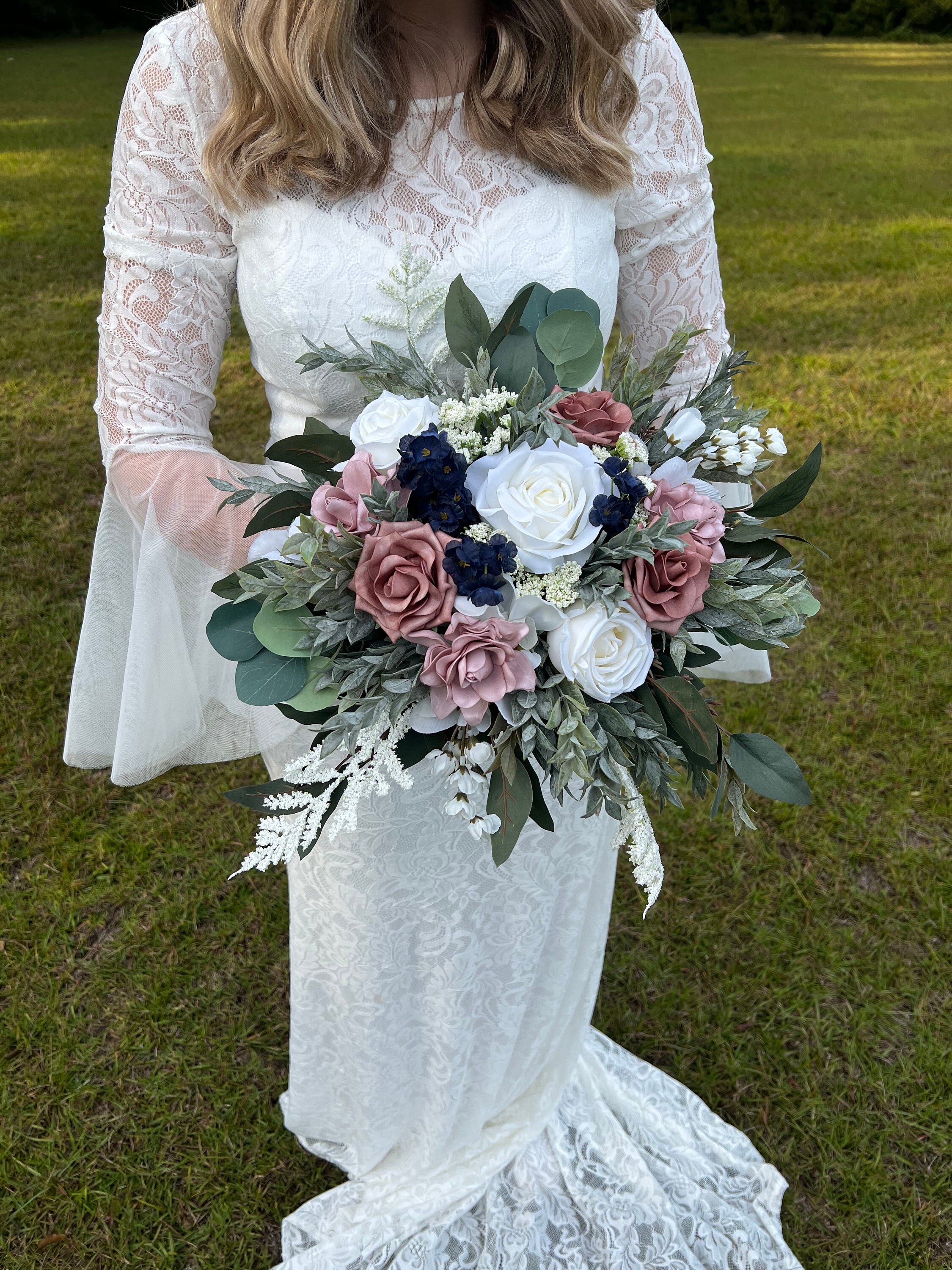 Dusty Rose and Navy Flowers Mauve Wedding Bouquet Pink - Etsy UK