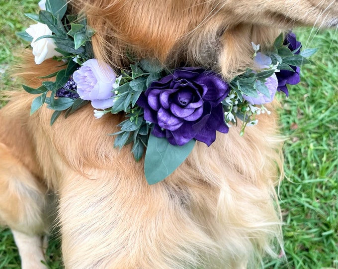 Purple Dog Wedding Flower Collar, Faux Greenery and Silk Flowers ...