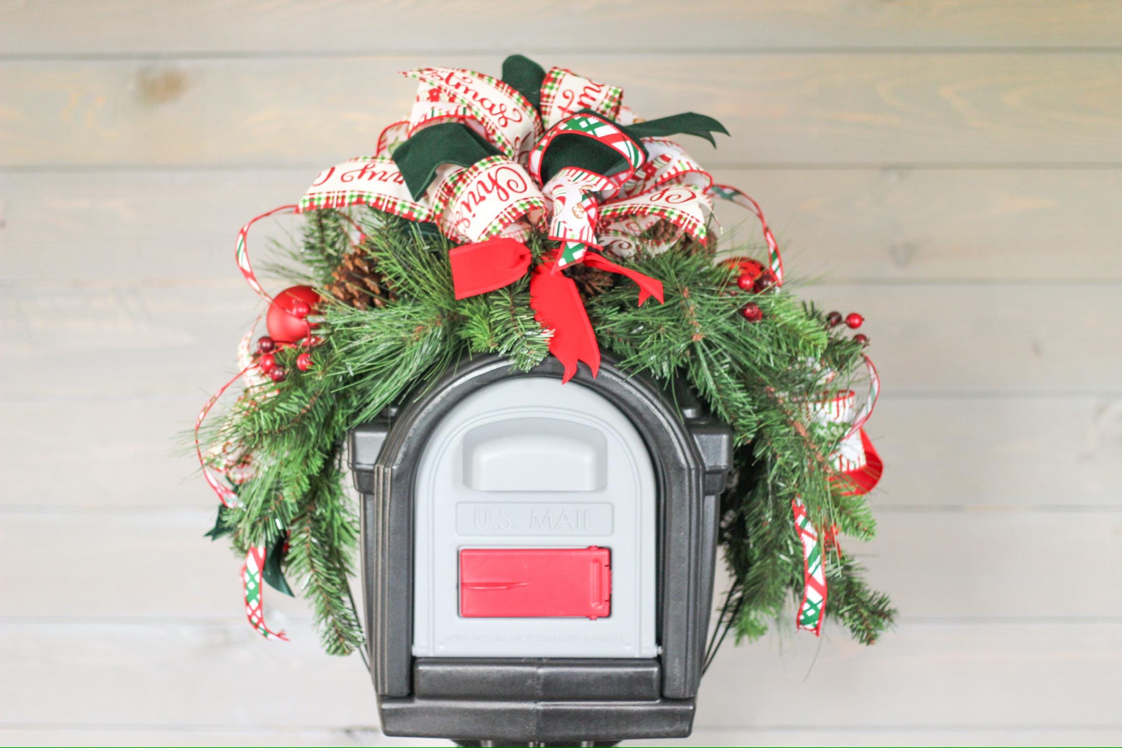 Christmas Mailbox Swag, Holiday Mailbox Topper With Pine, Berries ...