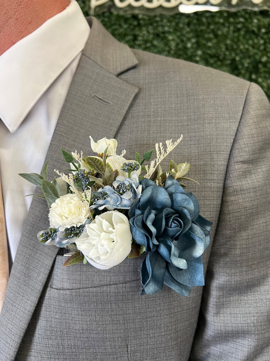Slate Blue, Powder Blue, and White Pocket Boutonniere, Pocket Flowers ...