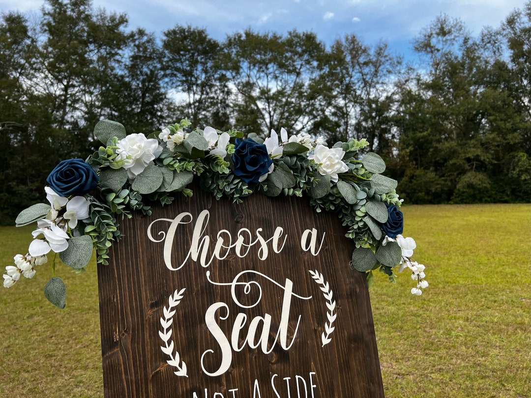 Navy Blue and White Floral Sign Swag, Navy Blue and White Floral ...