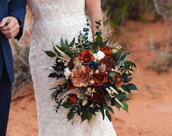 Burnt Orange Dried Flower Bouquet, Rustic Wedding Flower Arrangement - Etsy
