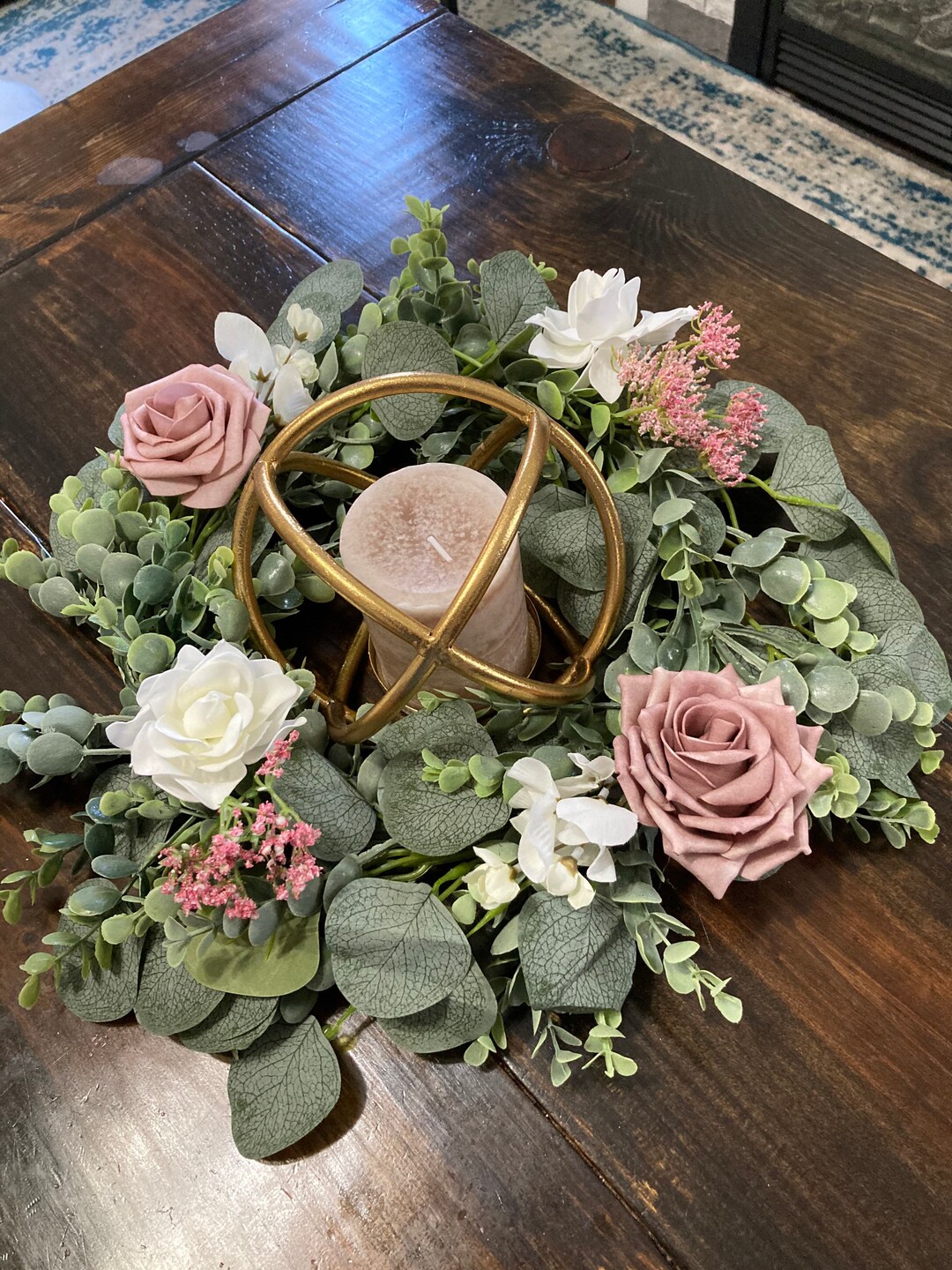 Dusty Rose and Cream Centerpiece, Dusty Rose Garland, Floral Rings for ...