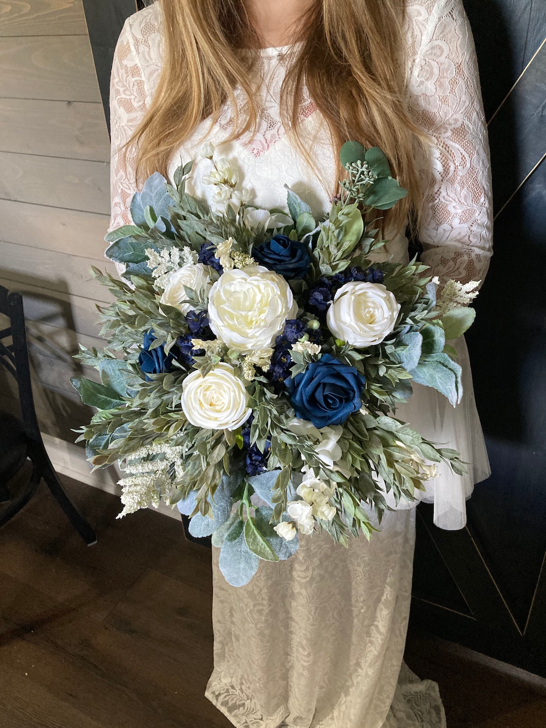 Navy, White, and Sage Green Wedding Bouquet, Bridal Bouquet Navy and ...