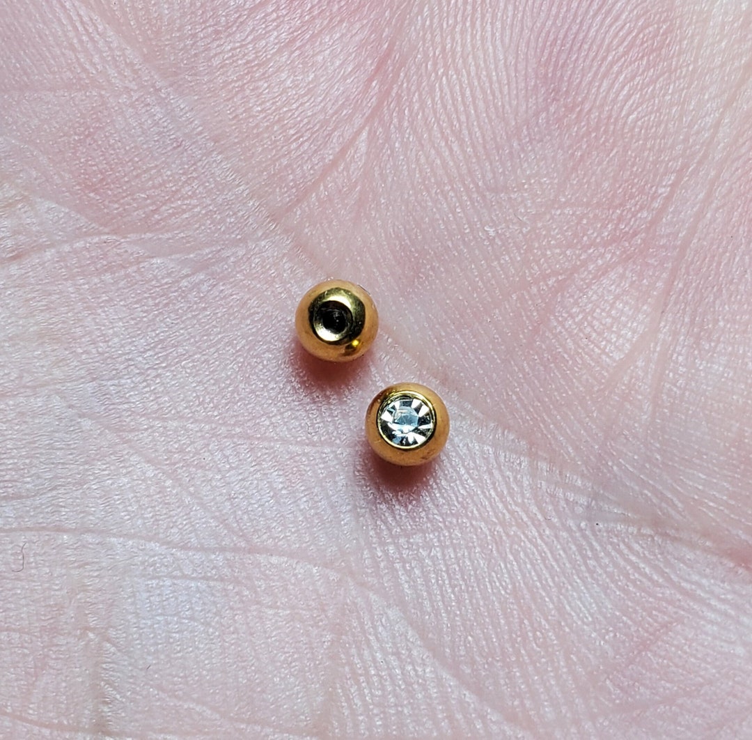 2 18g 16g 14g Gold Color CZ Balls Replacement Parts Externally Threaded ...