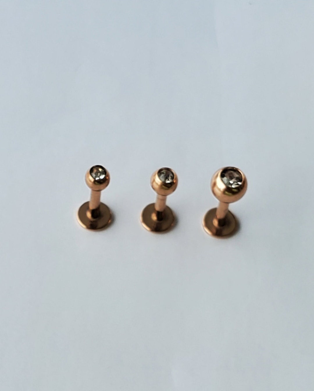 Rose Gold Gem Labrets CZ 16g 6mm 8mm 10mm Labret Flat Back Tragus ...