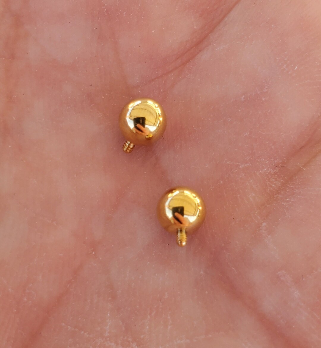 2 Gold Color Replacement Internally Threaded Balls. 16g, 14g, Surgical ...