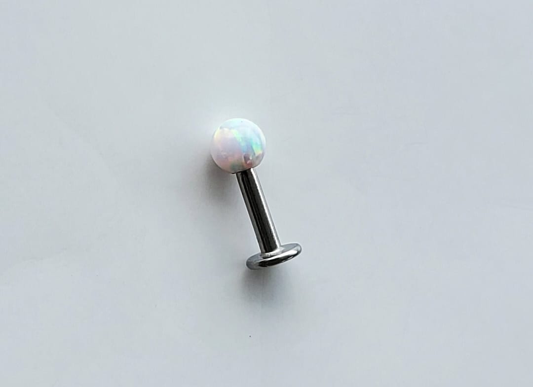 White Fire Opal Labret 14g 6mm 8mm 10mm Long, 4mm or 5mm Balls, Labret ...