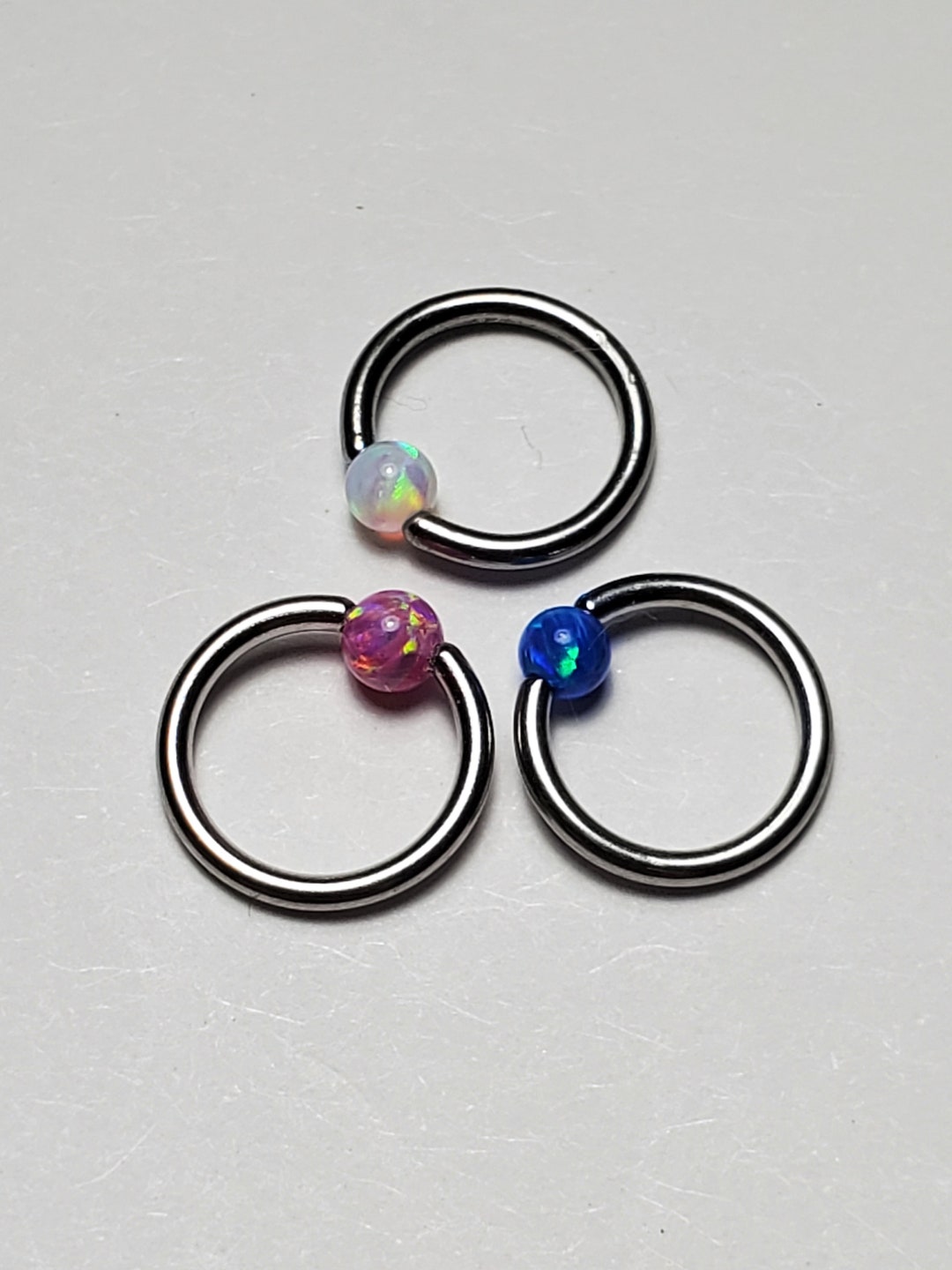 16g Captive Bead Ring, 3mm Opal Ball, White Pink Blue Fire, 6mm 8mm ...