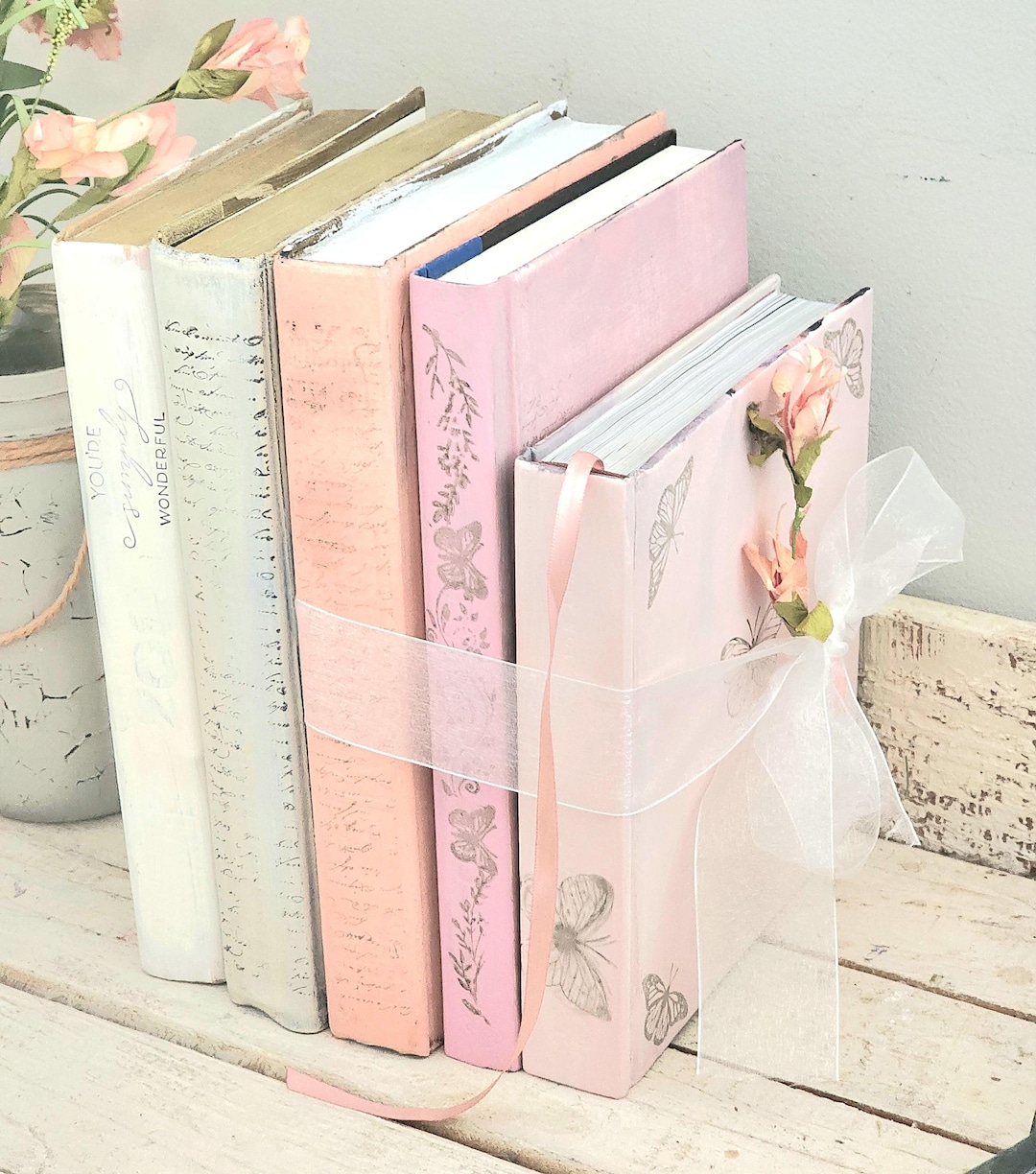 Pink Shabby Chic Book Set; Blush and Peach Book Decor - Etsy