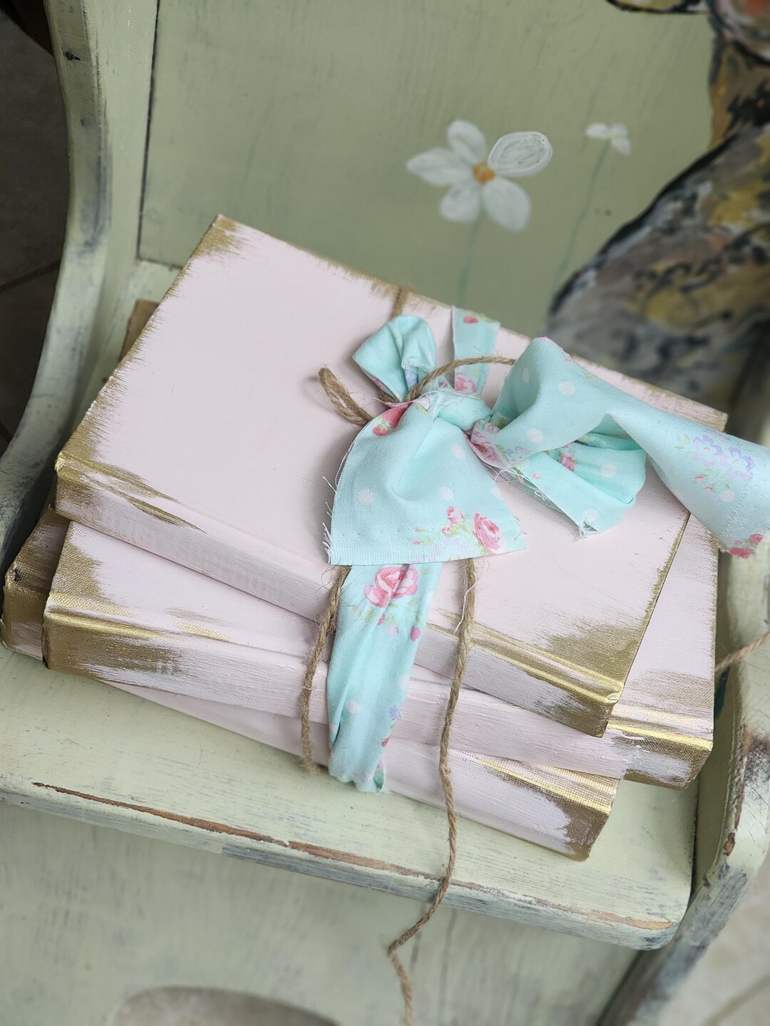 Pink Farmhouse Bookset, Shabby Chic Bookset, Pink Painted Book Set ...
