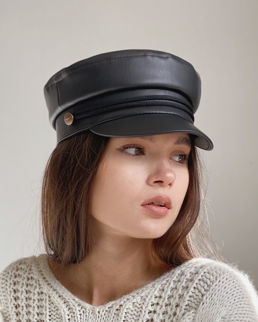 Leather Fiddler Cap, Women Newsboy Cap, Baker Boy Hat, Fall - Winter ...