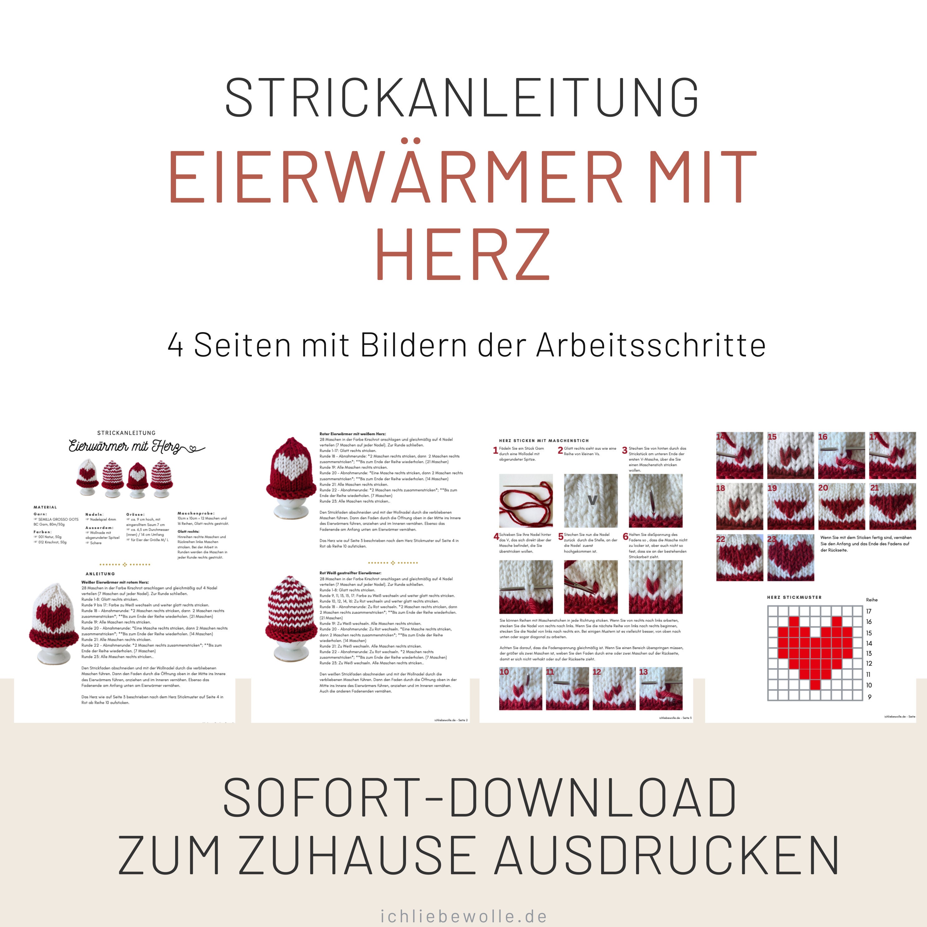 Egg Cozies With Heart, Knitting Pattern in German | Digital Download ...
