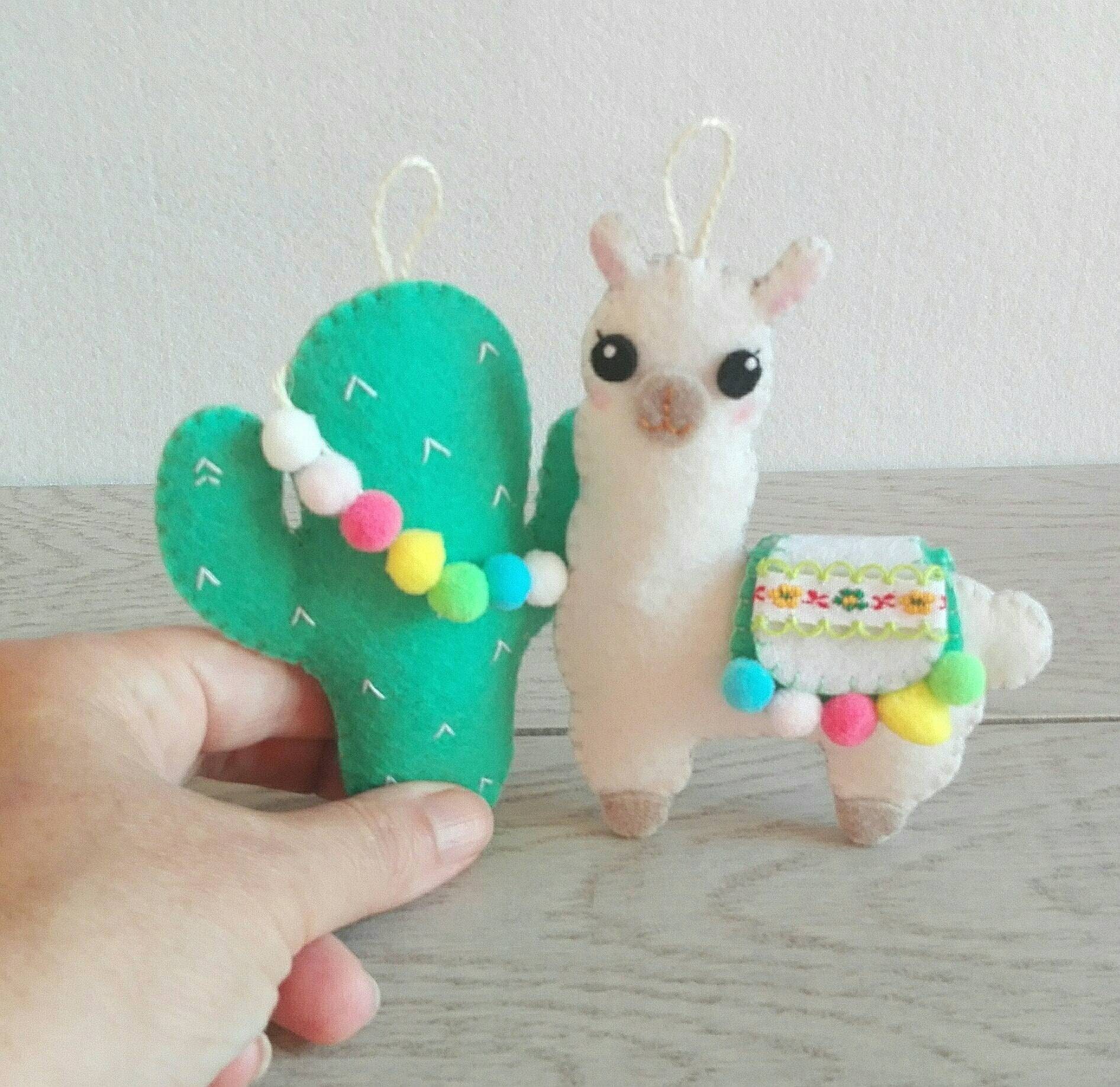 Cactus and llama decorations in feltllama personalized | Etsy