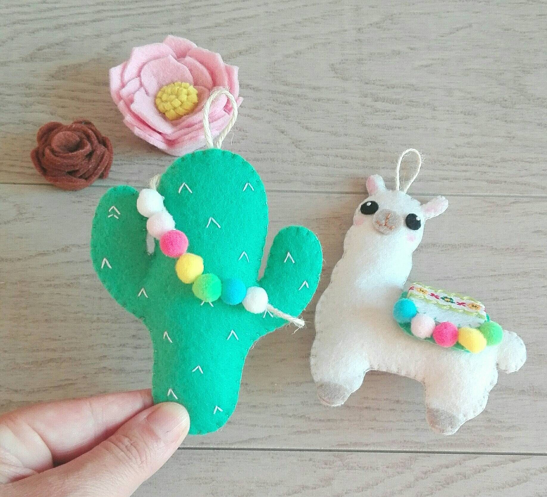 Cactus and llama decorations in feltllama personalized | Etsy