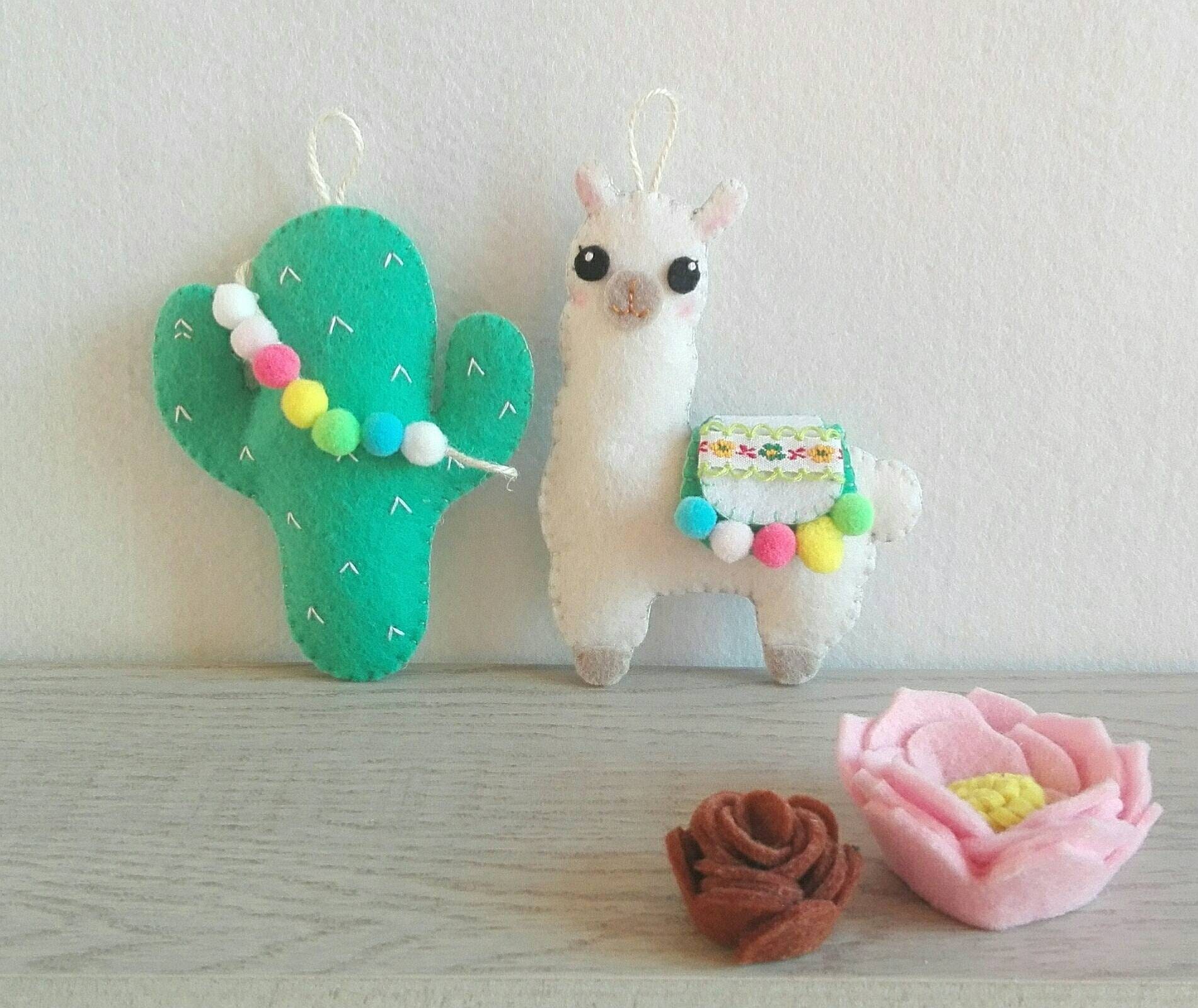 Cactus and llama decorations in feltllama personalized | Etsy