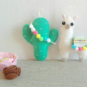 Cactus and llama decorations in feltllama personalized | Etsy