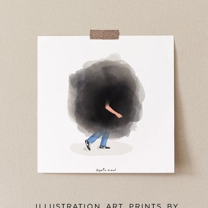 Sarcastic Illustration Funny Art Print, Cloud of Worry, Black ...