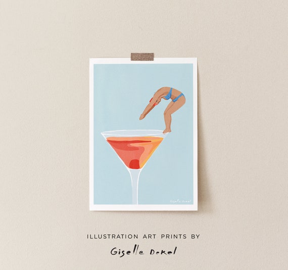 Cocktail Hour Funny Illustration Art Print Funny Cocktail | Etsy