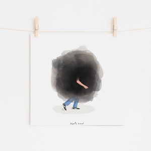 Sarcastic Illustration Funny Art Print, Cloud of Worry, Black ...