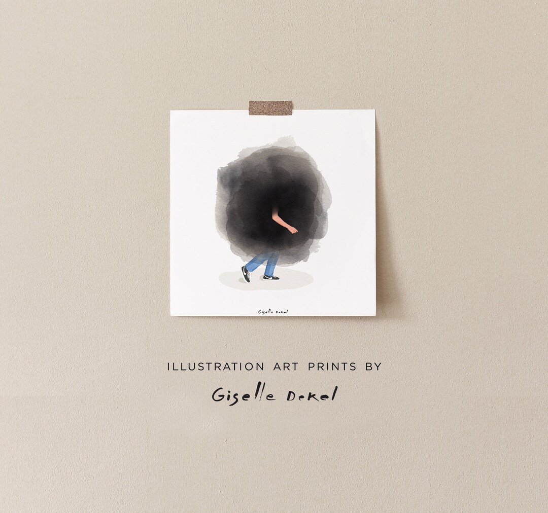 Sarcastic Illustration Funny Art Print, Cloud of Worry, Black ...