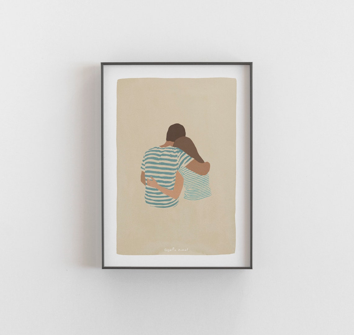 Couple Hugging Art Print Romantic Illustration I Love You | Etsy