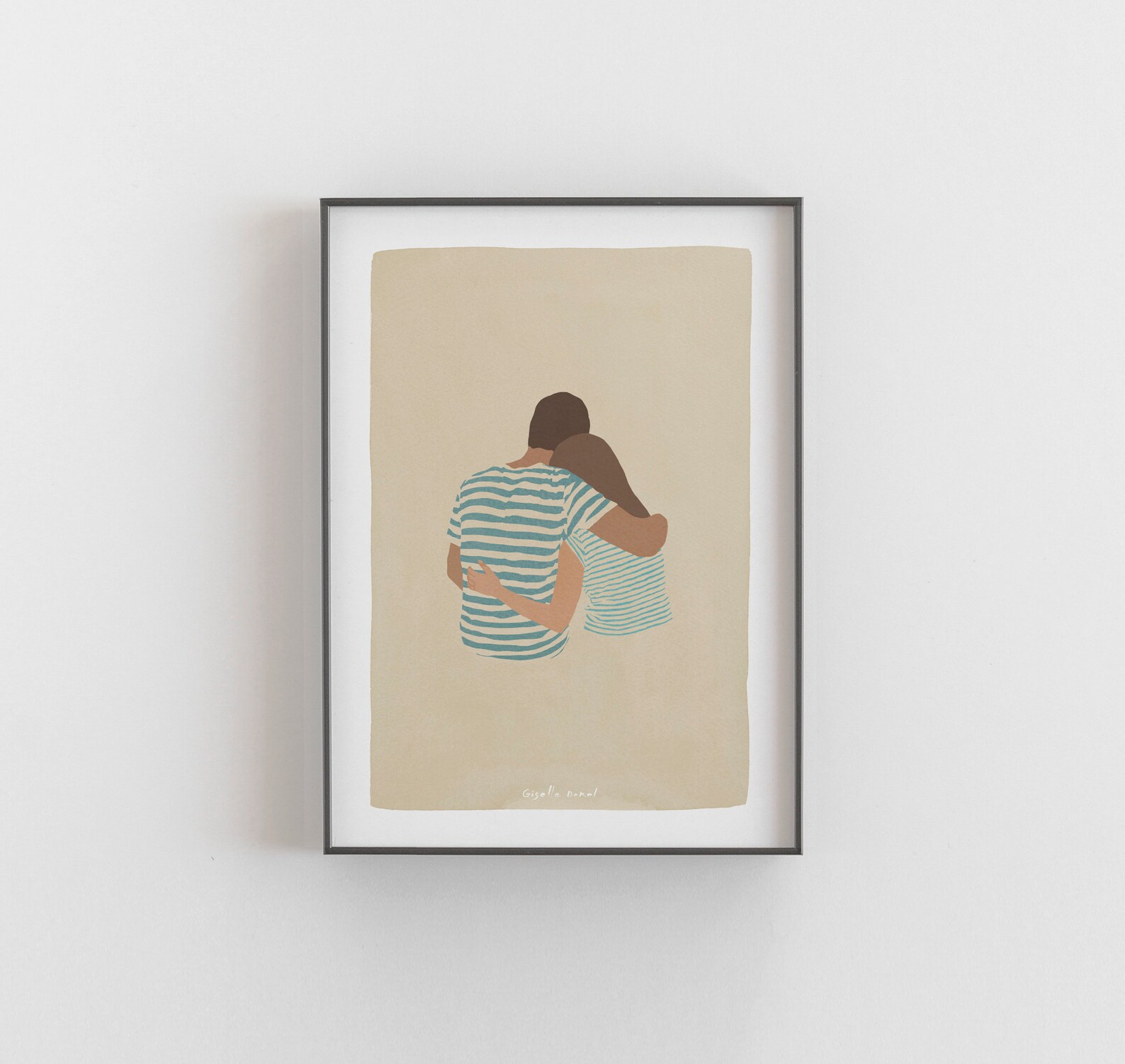 Couple Hugging Art Print Romantic Illustration I Love You | Etsy