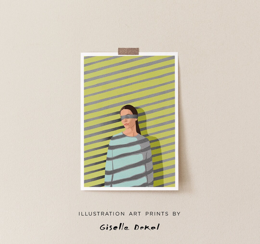 Green Stripes Abstract Geometric Print, Woman and Stripes Art Print ...