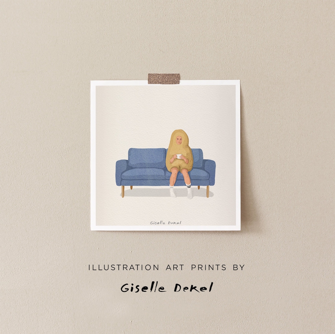 Couch Potato Illustration Art Print, Funny Art Prints, Minimal Living ...