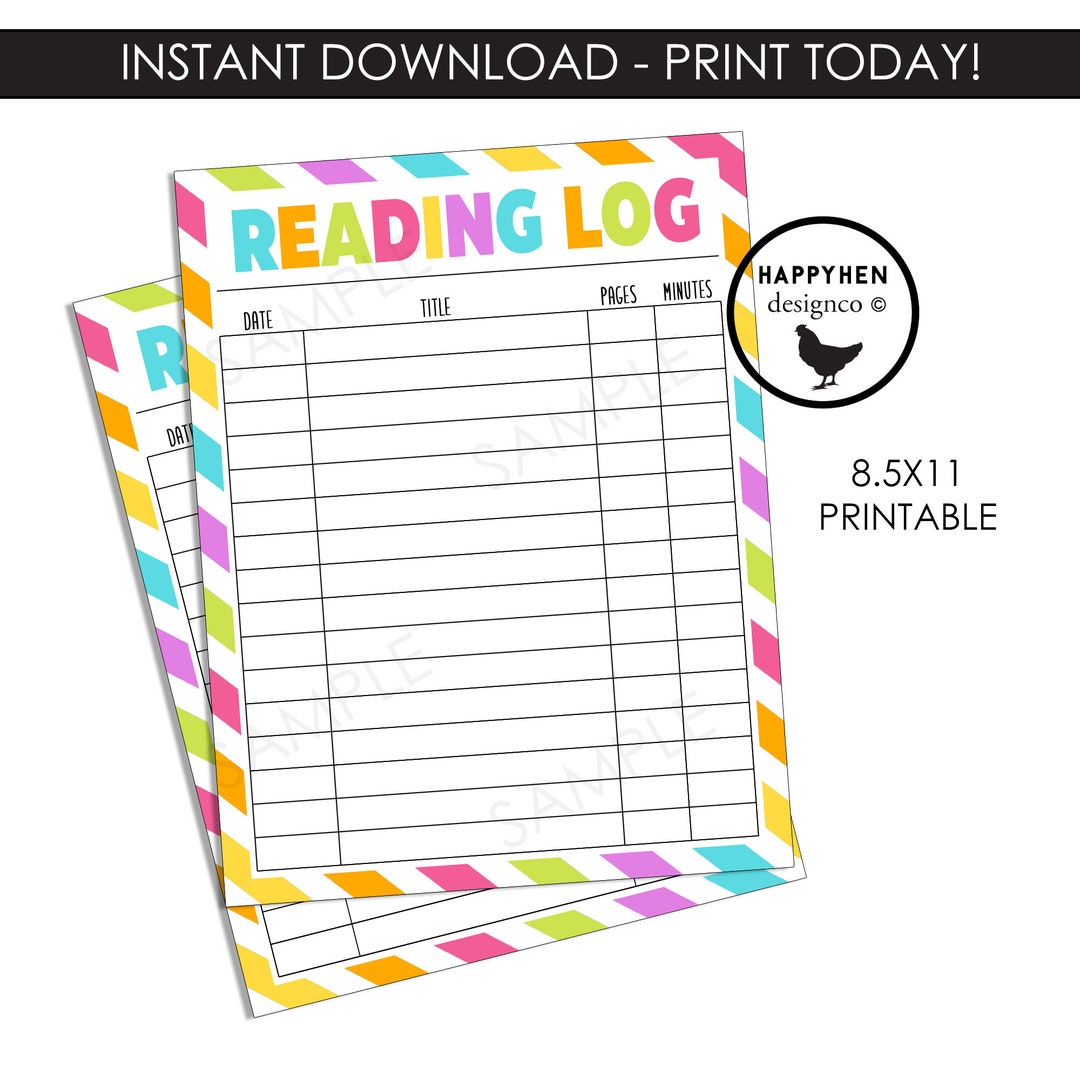 Reading Log Colorful Printable Digital 8.5x11 Kids Reading Tracker ...