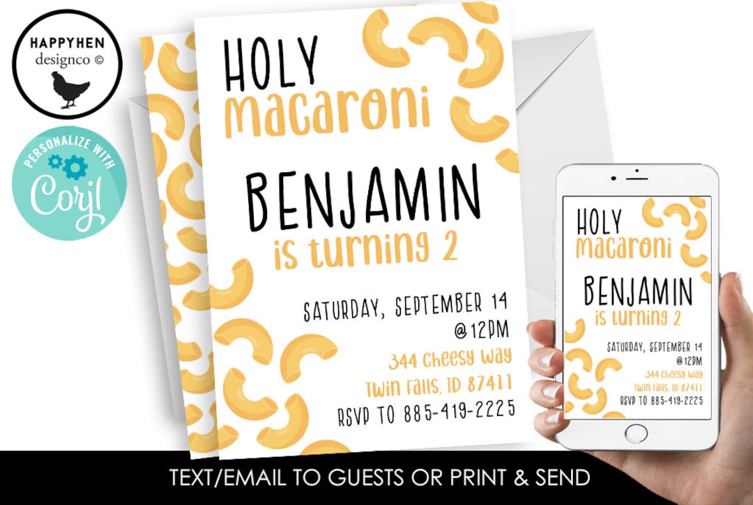 Editable Holy Macaroni Invitation Mac and Cheese Birthday Kids Invite ...