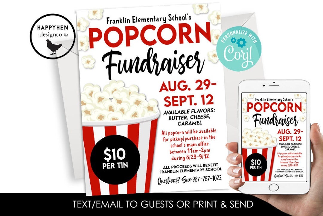 Editable Popcorn Fundraiser Flyer Template Sale Digital 8.5x11 Instant ...