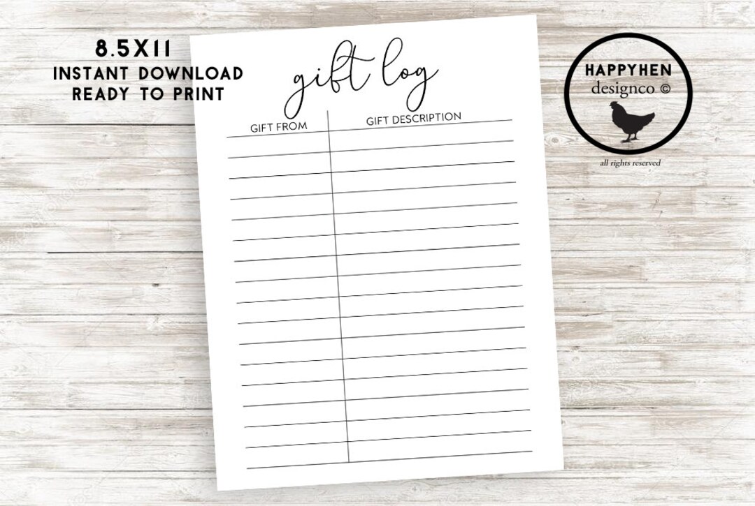Gift Log Sheet Digital Instant Download 8.5x11 Printable Guests ...