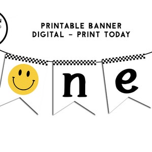 One Happy Dude Birthday Banner 1st Smile Face Yellow Digital Printable ...