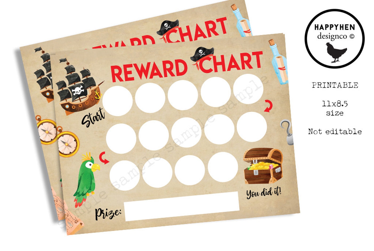 Pirate Reward Chart Digital 11x8.5 Printable Kids Sign Instant Download ...