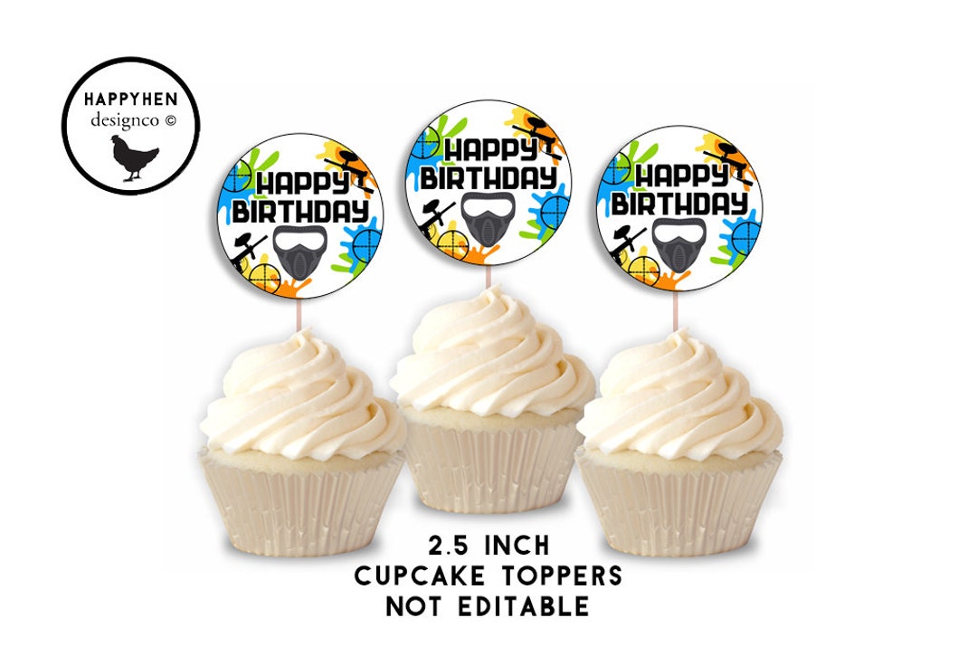 Paintball Cupcake Toppers Birthday Party Printable Digital Kids Instant ...
