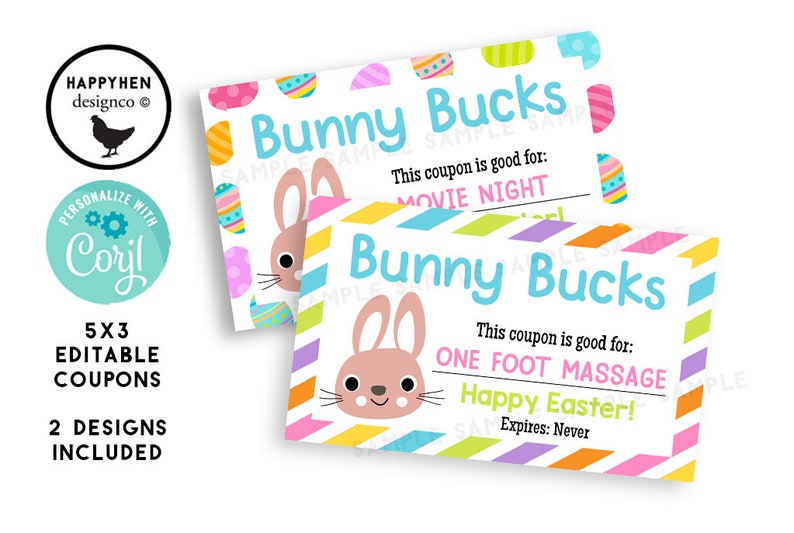 Editable Easter Coupons Coupon Bunny Bucks Gift Idea Digital 5x3 ...