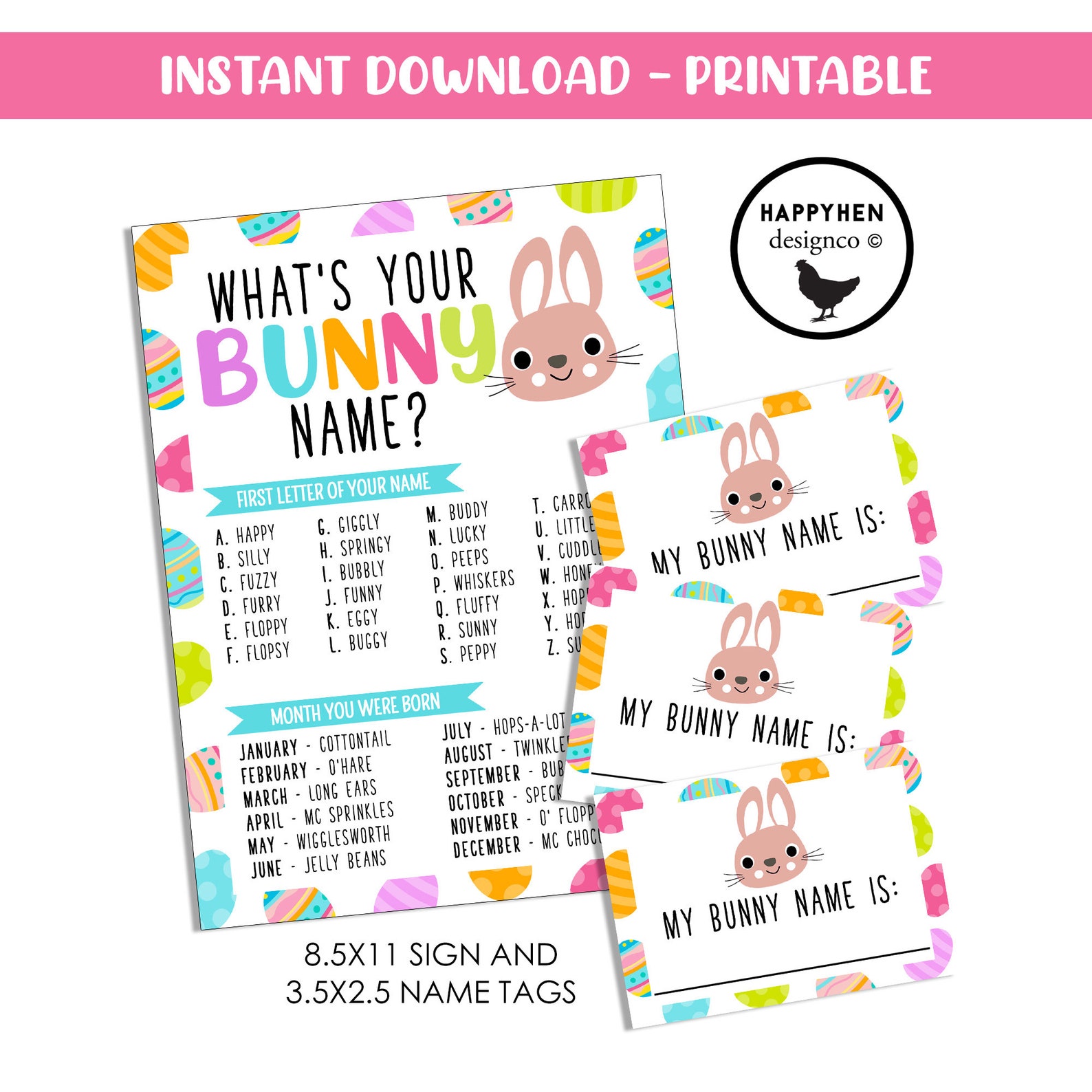 What's Your Bunny Name Sign Printable Digital Easter Activity Sheet ...