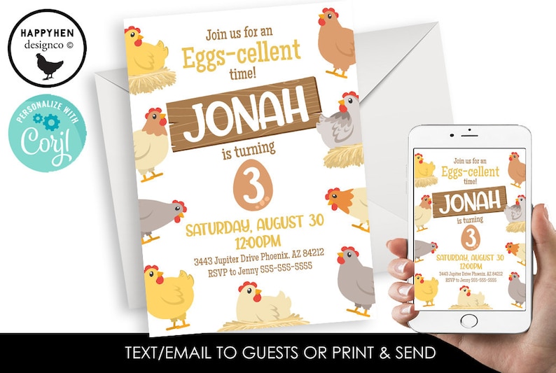 Editable Chicken Birthday Invitation Invite Digital 5x7 - Etsy