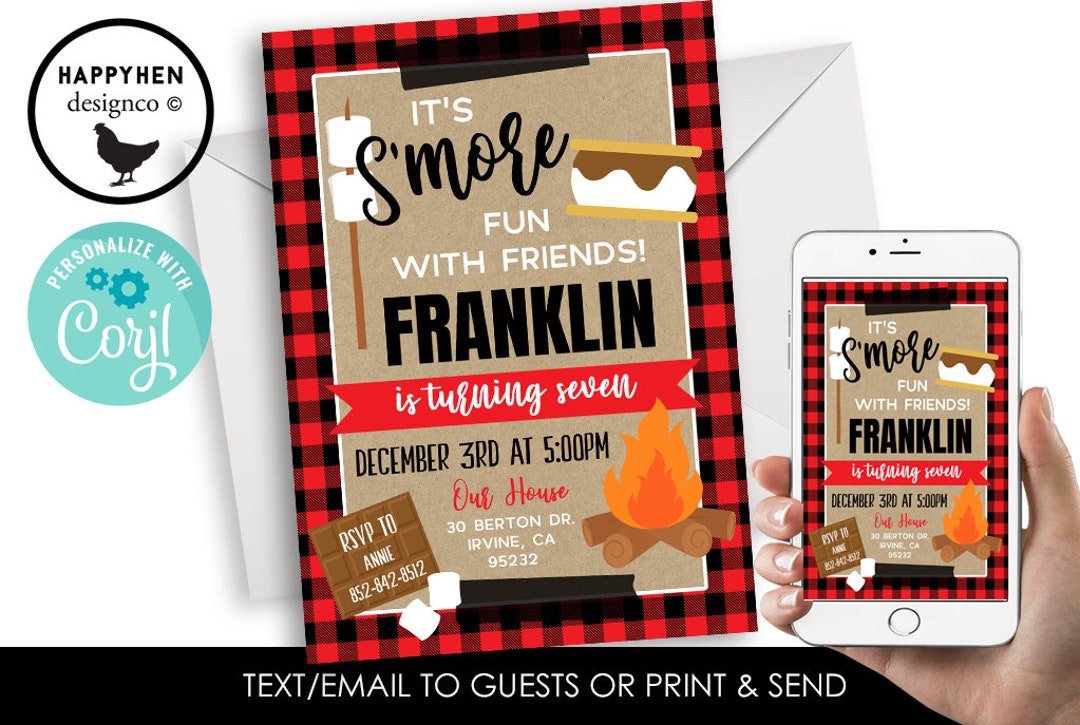 Editable S'mores Bonfire Birthday Invite Invitation 5x7 Kids ANY AGE ...